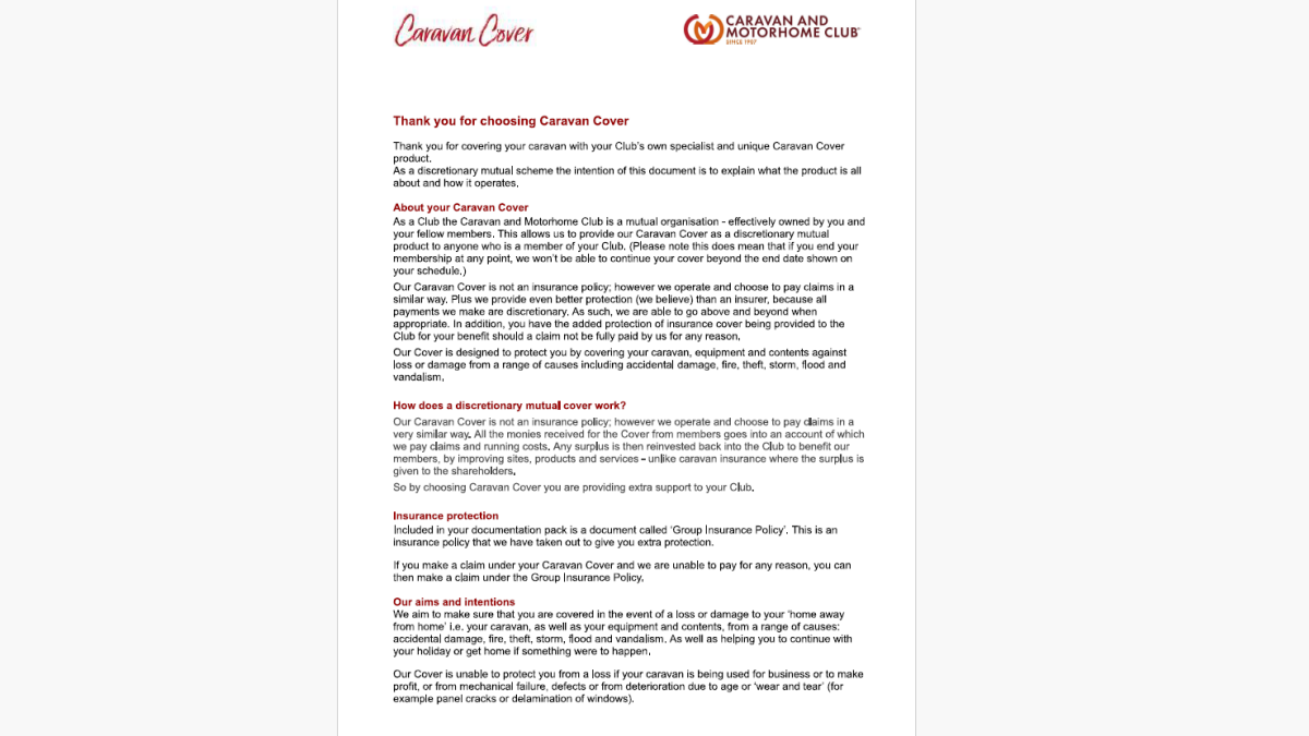 Caravan Cover documents & claim guidance | The Caravan Club