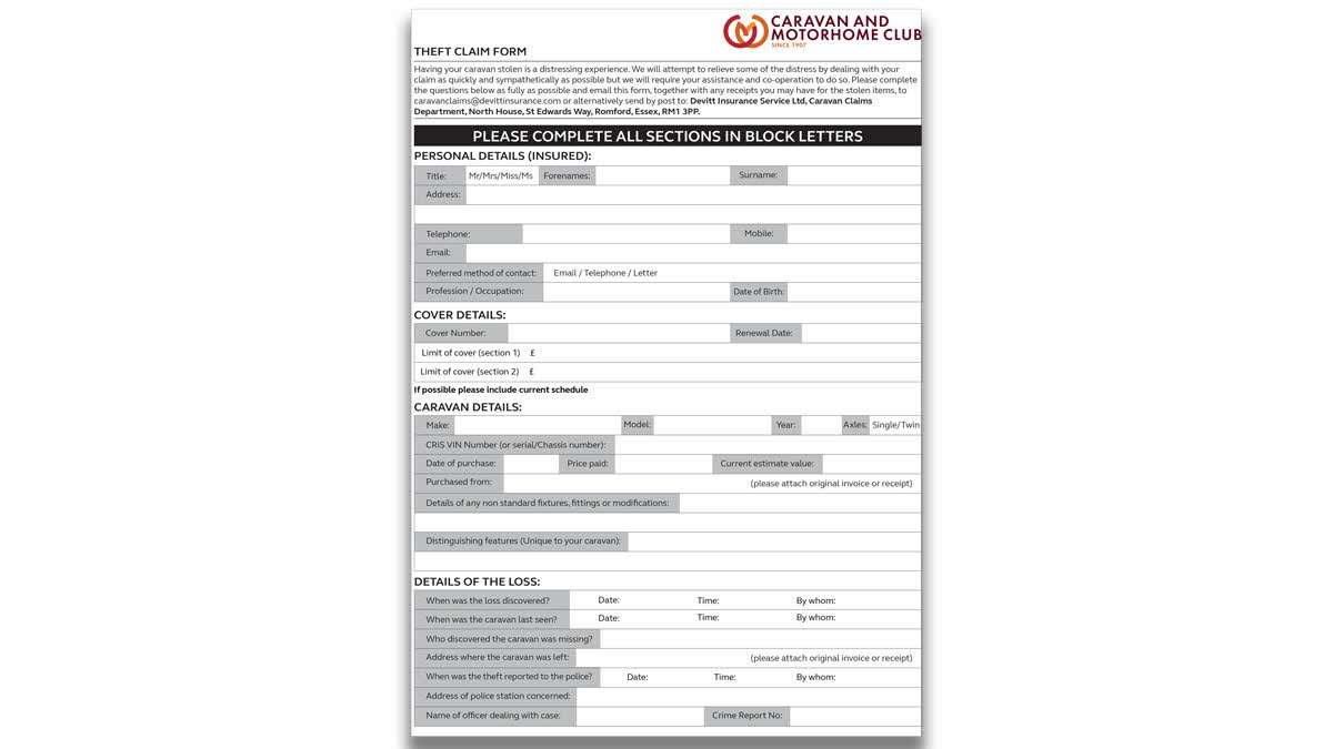 Caravan Cover documents & claim guidance | The Caravan Club